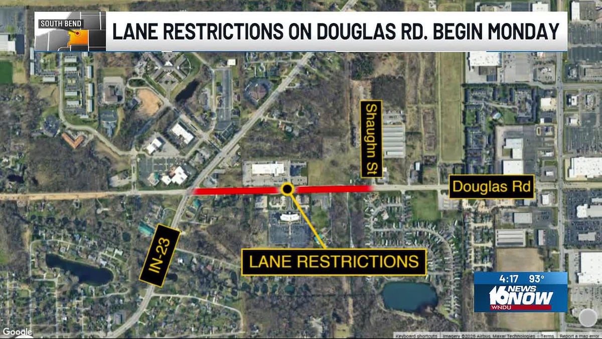 Here’s when to expect lane restrictions on Douglas Rd. in South Bend ...